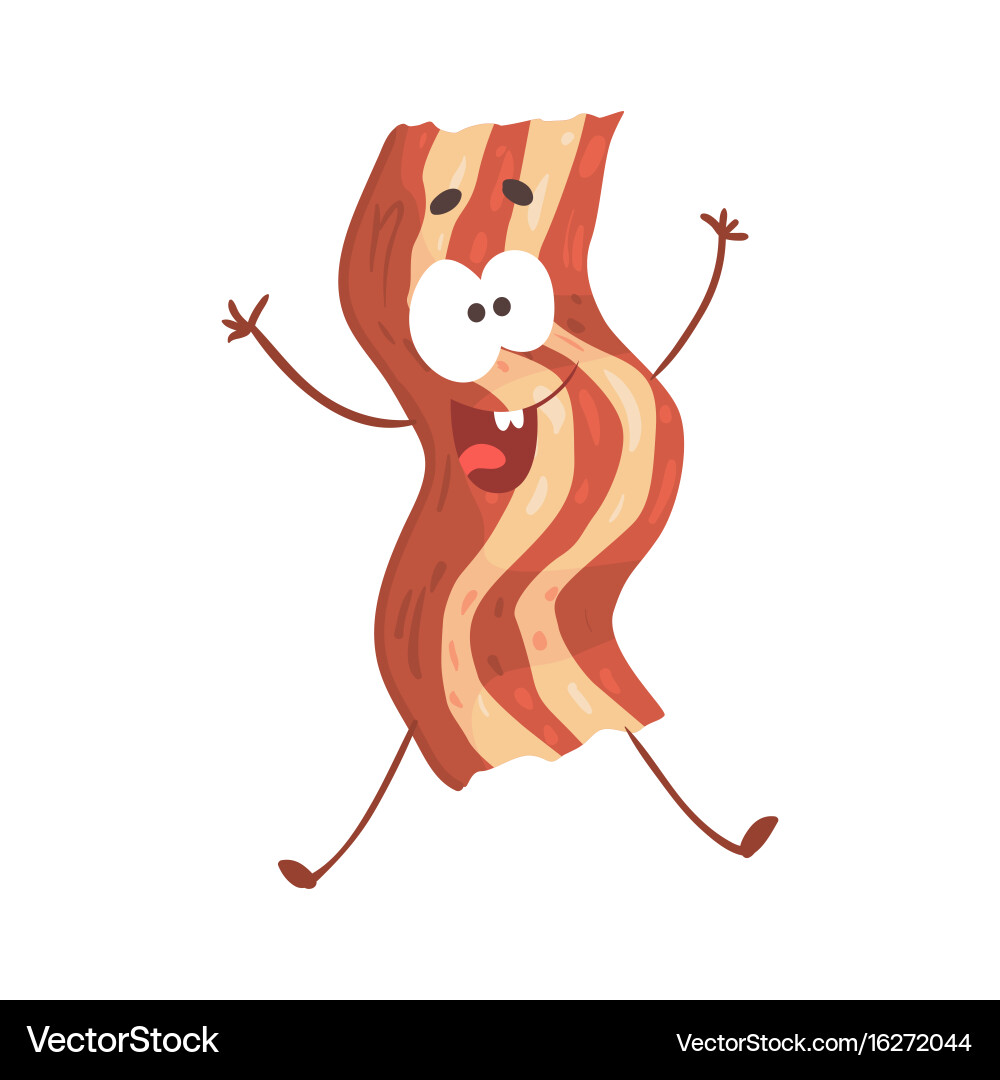 Cute cartoon fried bacon with smiley face funny Vector Image