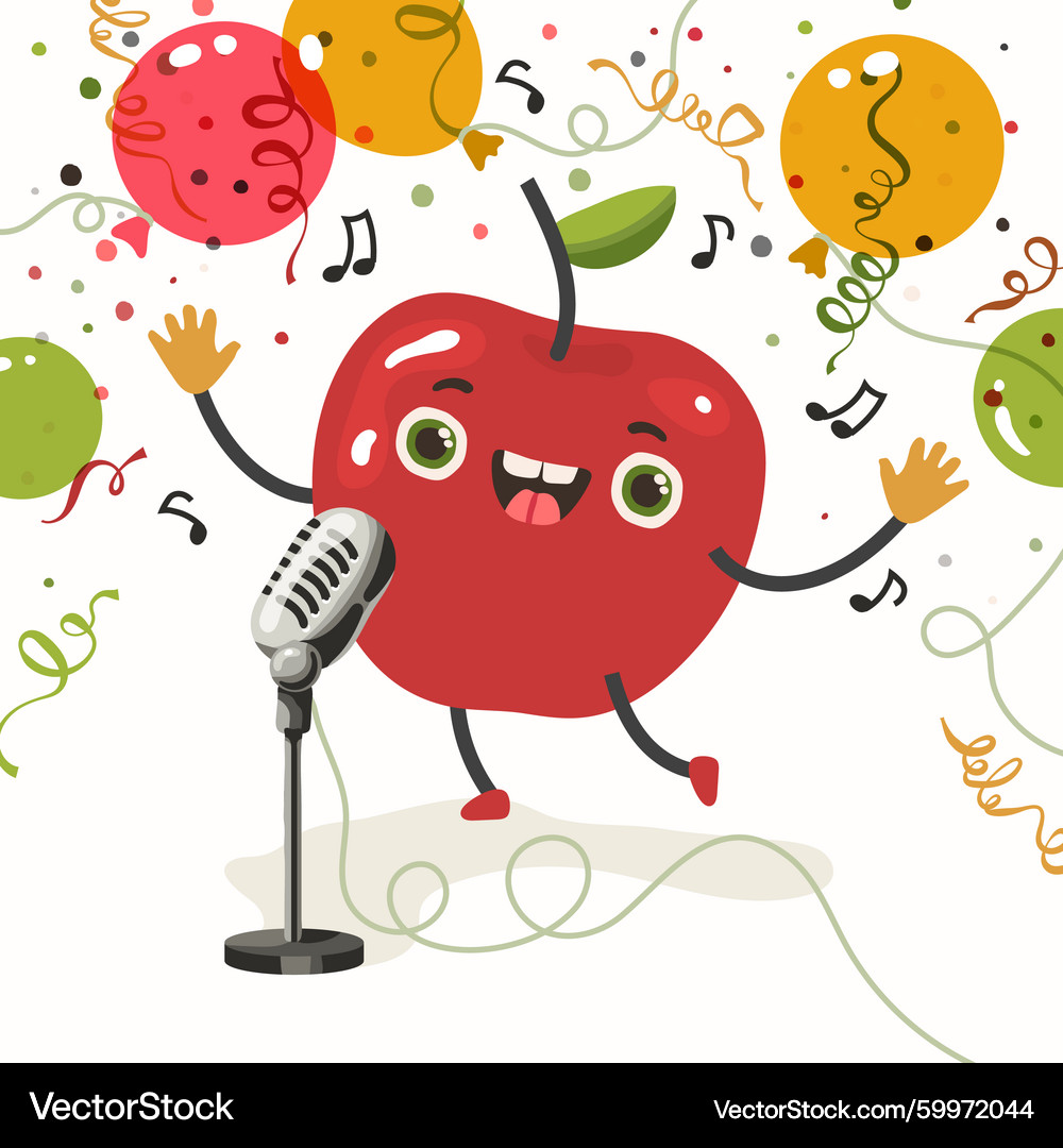 Cute red apple dancing and singing Royalty Free Vector Image