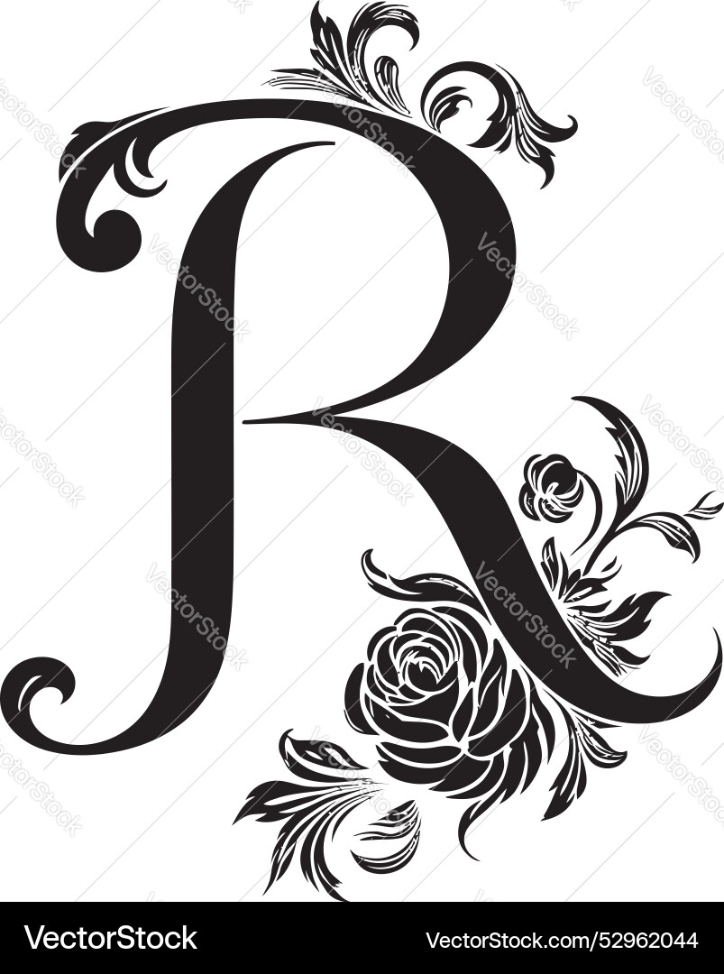 Rhapsodic serenity tranquil letter r art rococo Vector Image