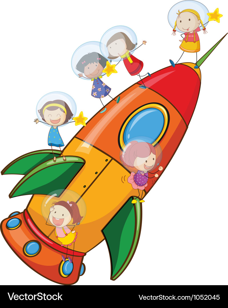 Children Riding Rocket Ship Royalty Free Vector Image