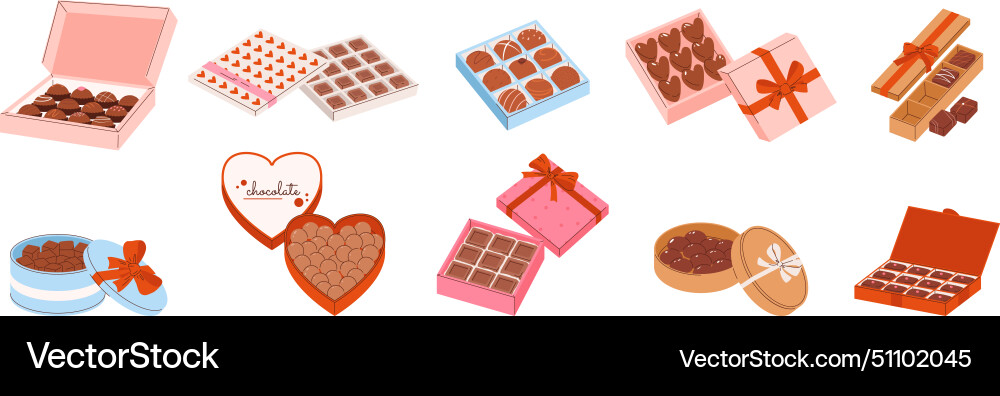 Chocolate candies boxes choco presents candy Vector Image