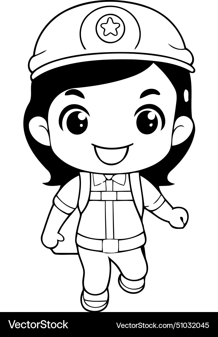 Cute cartoon fireman girl on white background Vector Image
