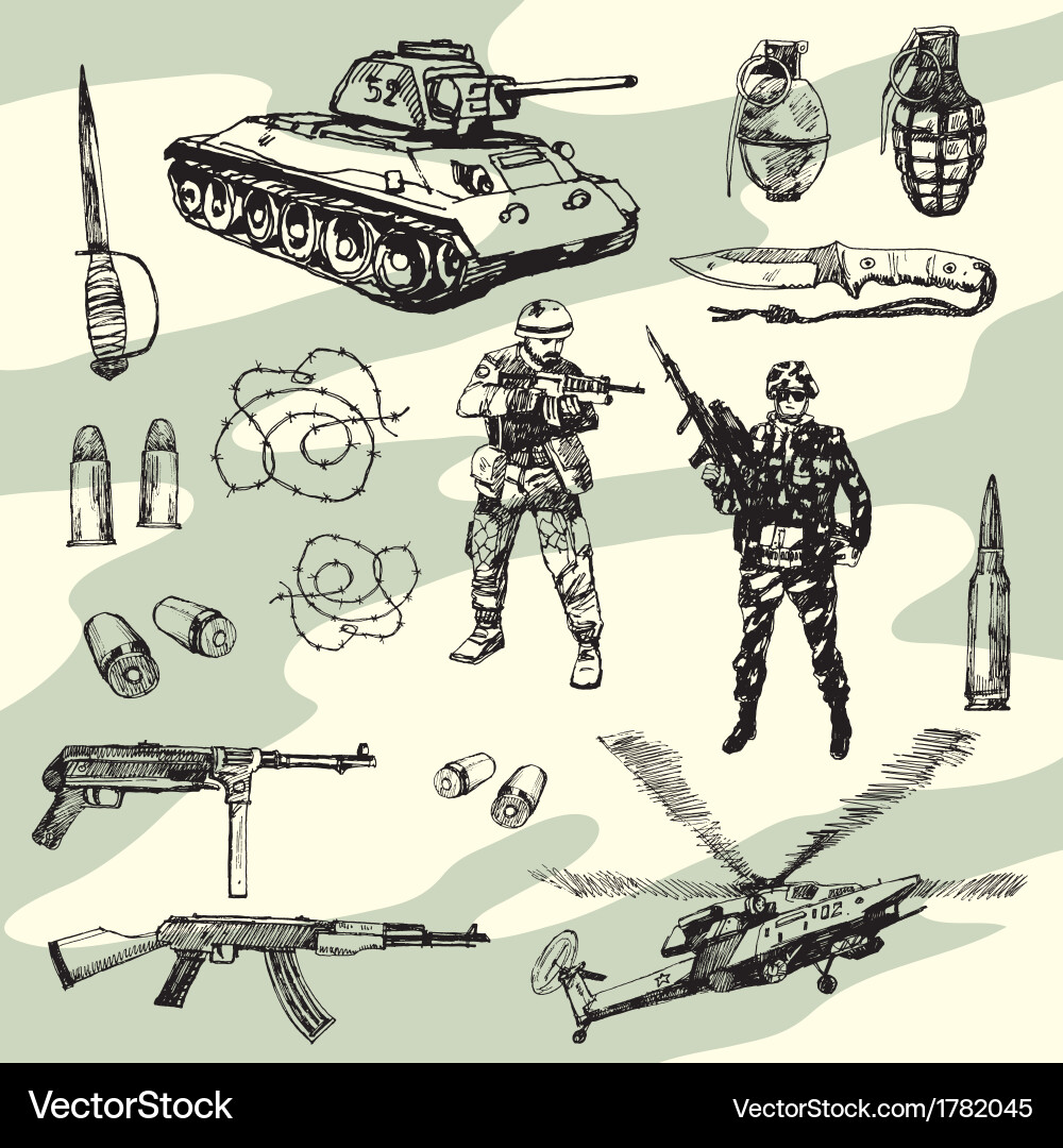 Military Doodle Collection Royalty Free Vector Image
