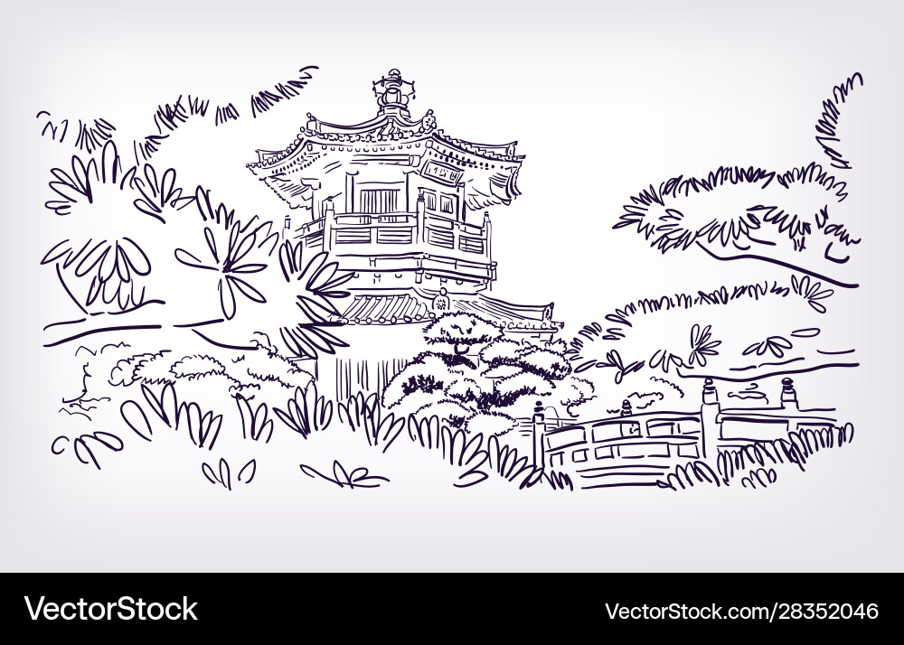 Buddhist temple hong kong sketch Royalty Free Vector Image