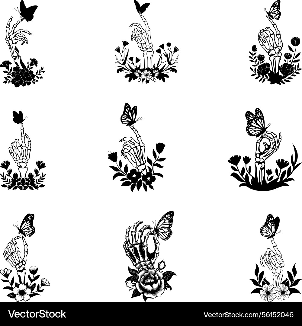 Floral Skeleton Hand with Butterfly Royalty Free Vector