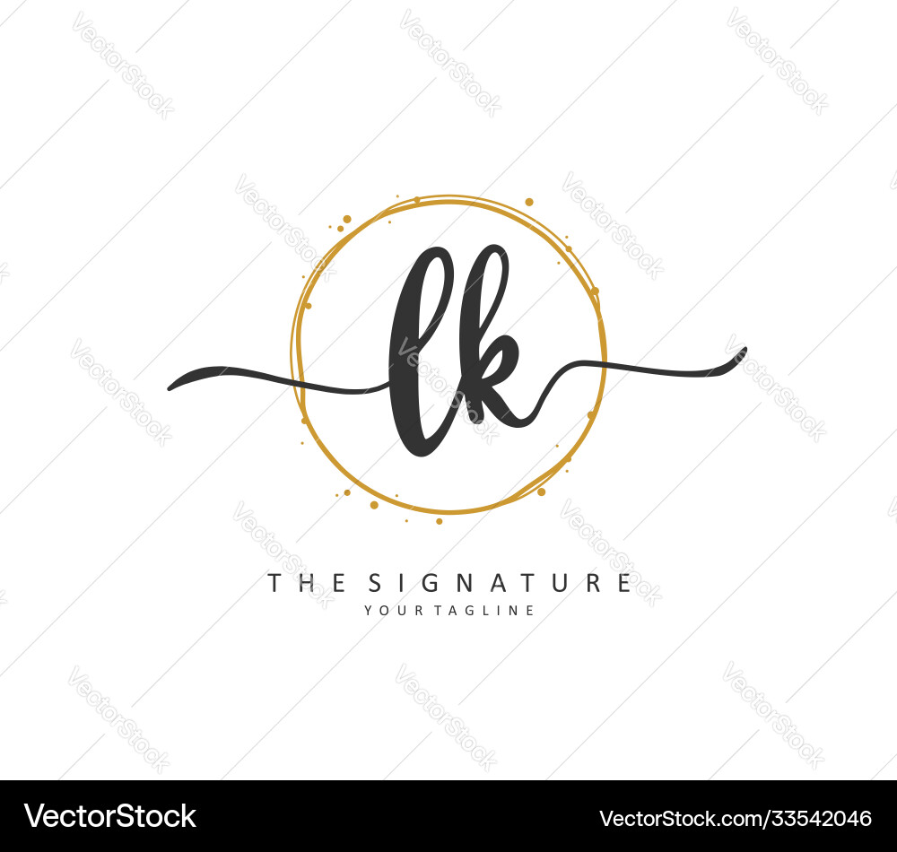 L k lk initial letter handwriting and signature Vector Image