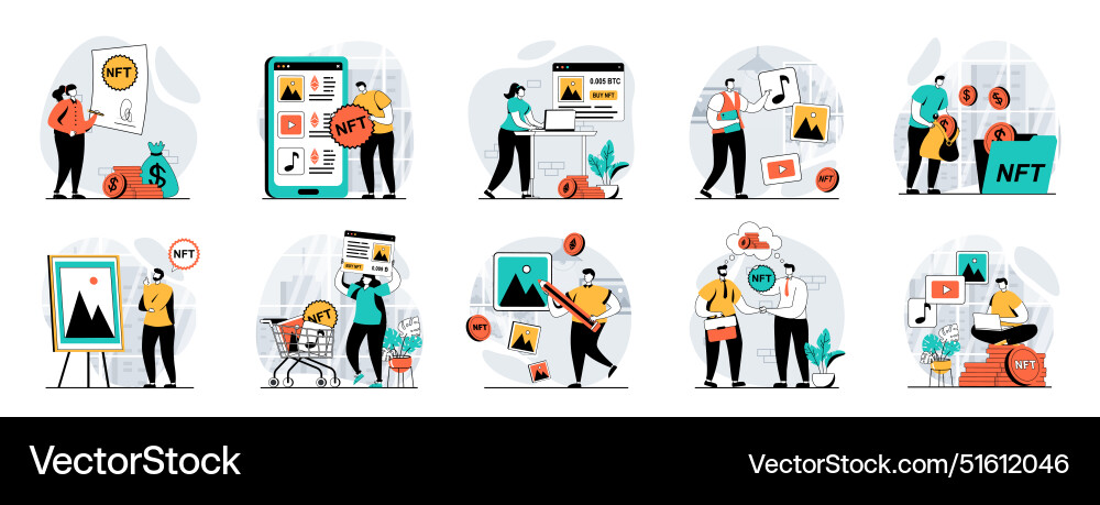 Nft token web concept with people scenes mega set Vector Image