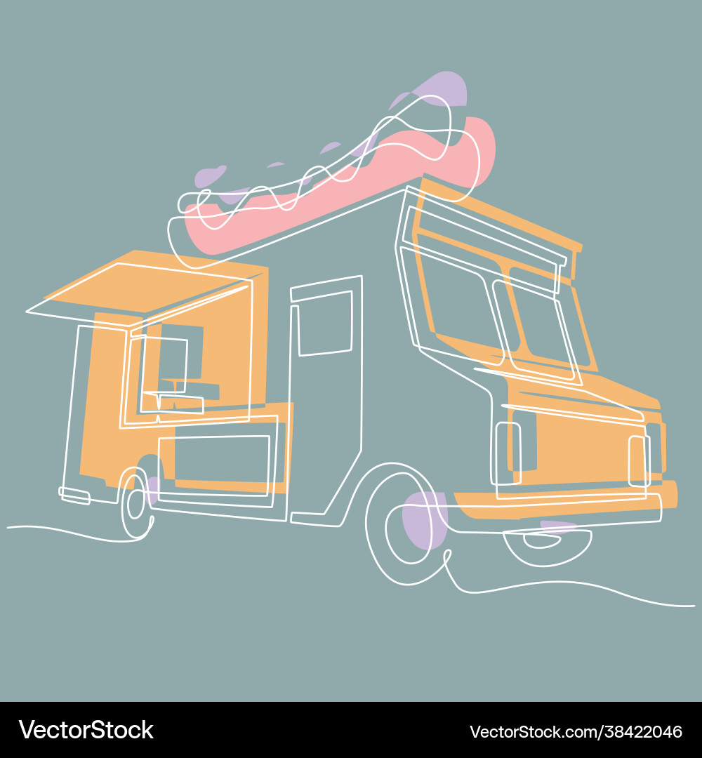 One continuous line drawing food truck Royalty Free Vector