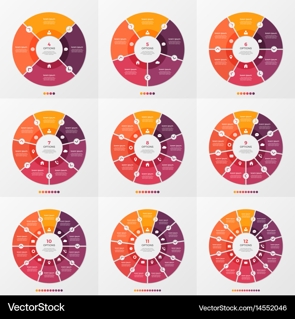 Set of circle chart infographic template with 4-12