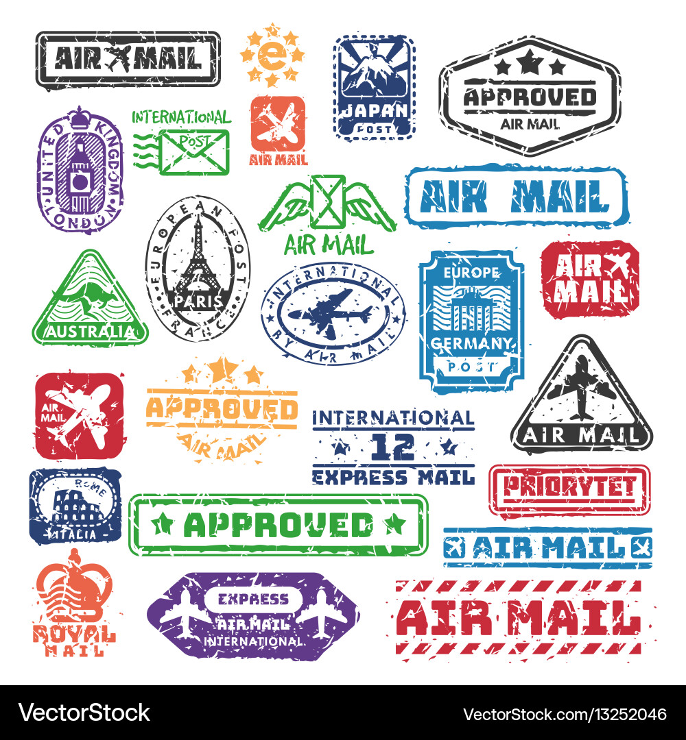 Set of vintage postage mail stamps Royalty Free Vector Image