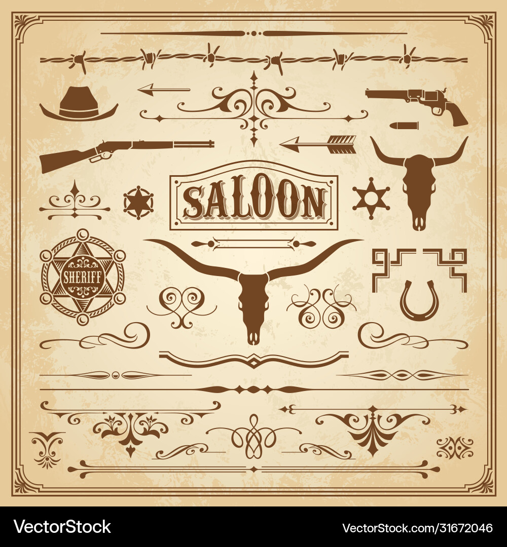 Western Wild West Elements Royalty Free Vector Image