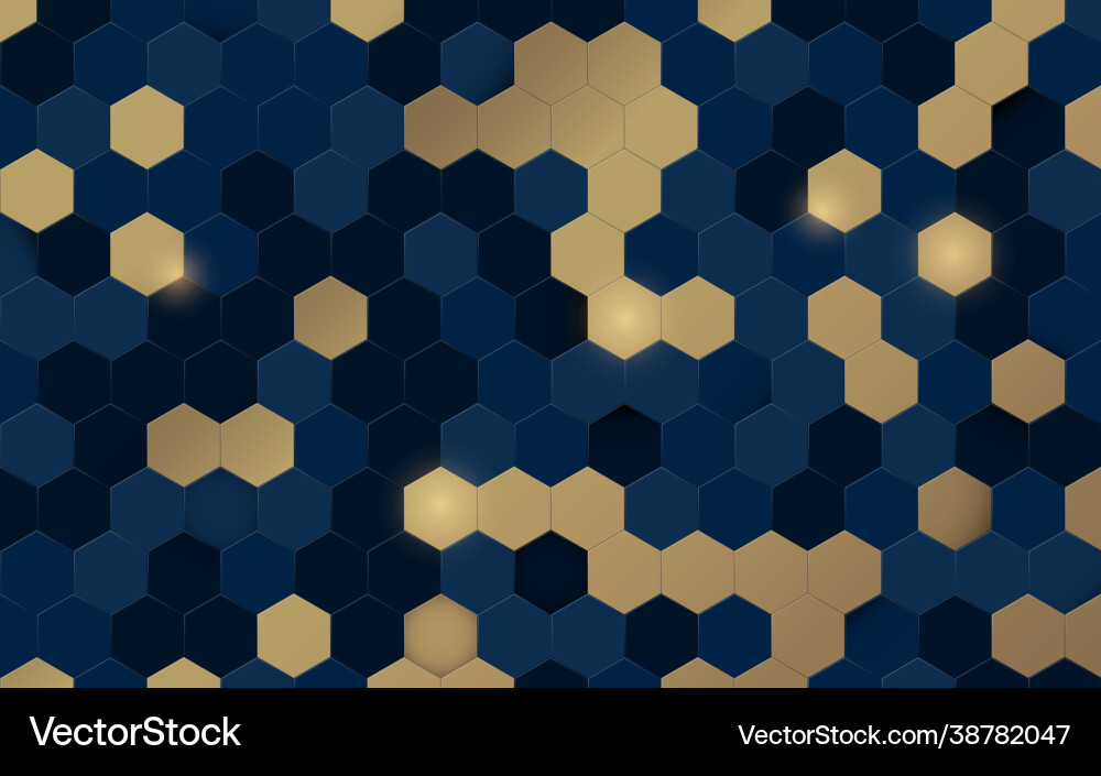 Abstract blue and gold hexagon 3d texture Vector Image
