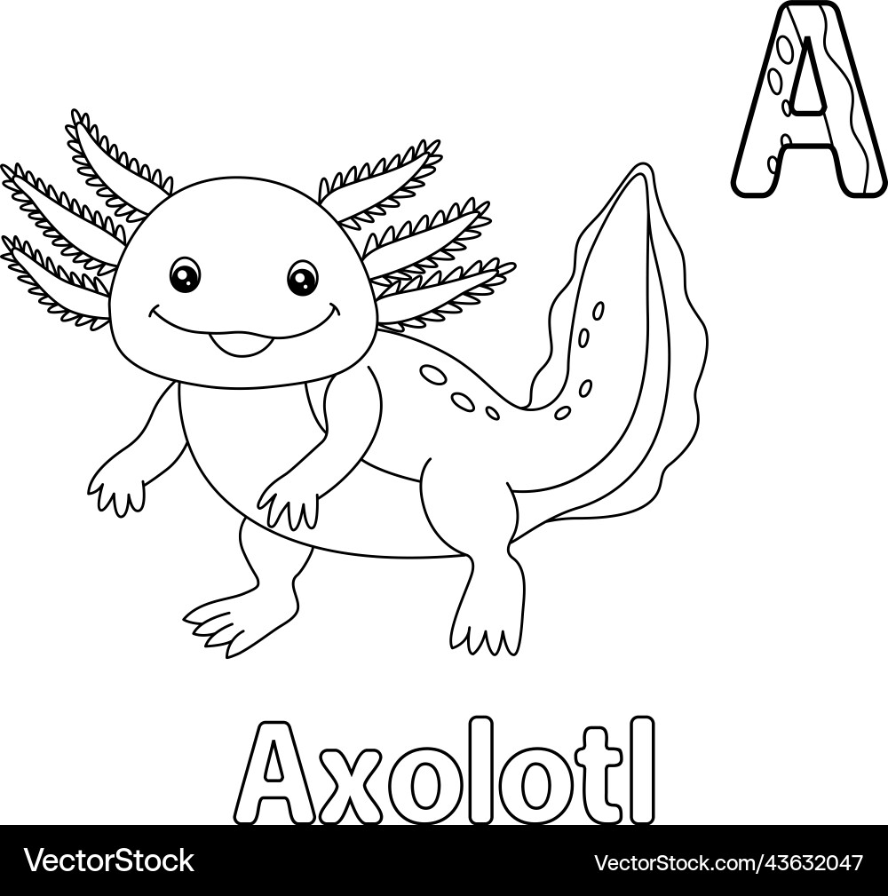 Axolotl alphabet abc coloring page Royalty Free Vector Image