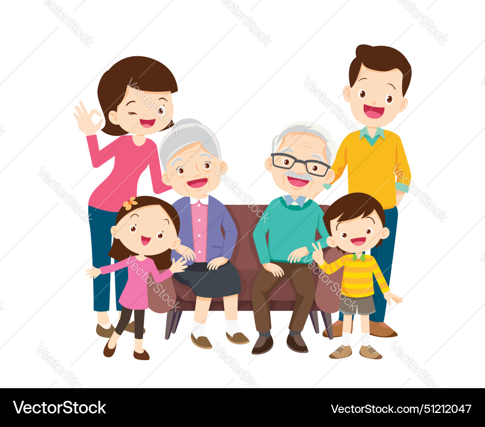 Big happy multi-generational family siblings Vector Image