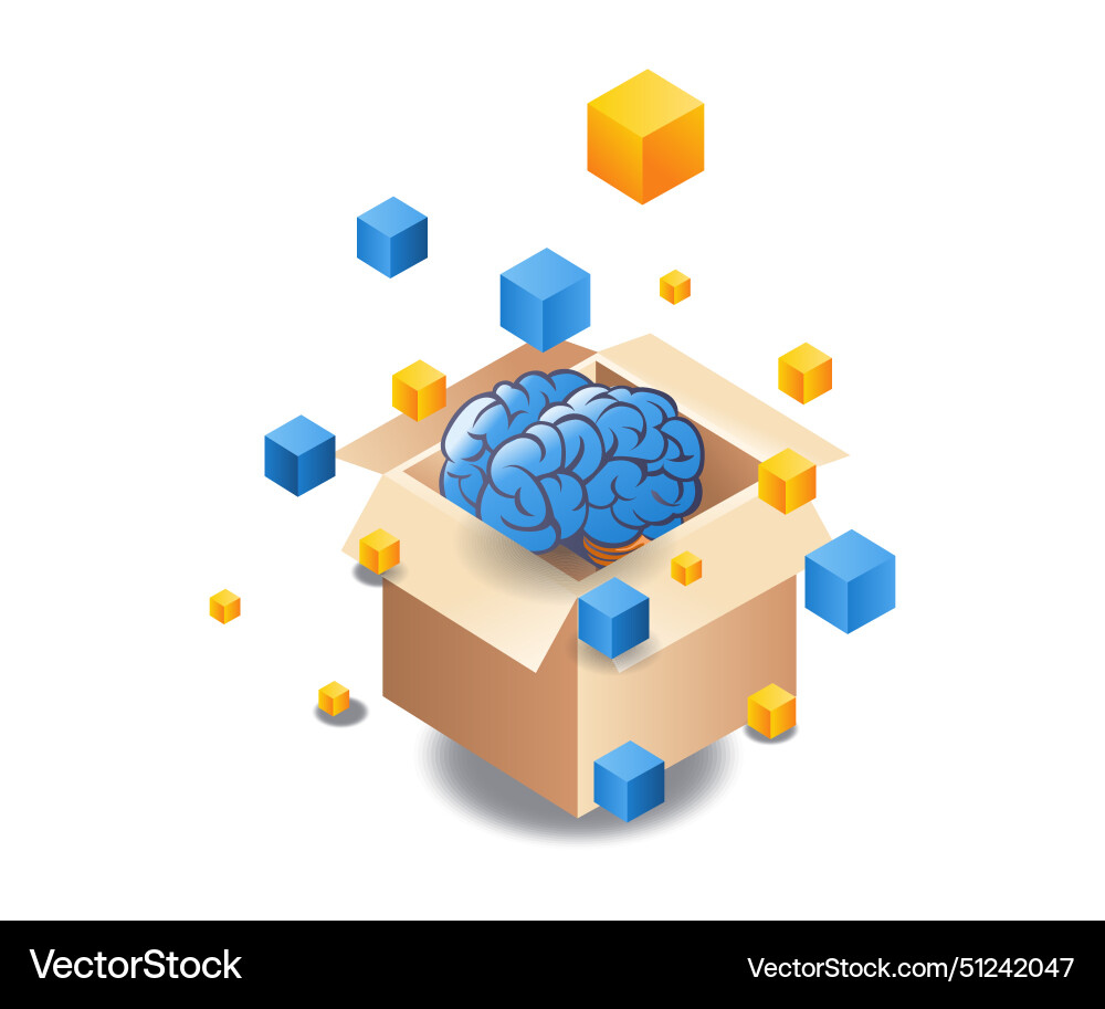 Brain coming out of cardboard flat isometric Vector Image