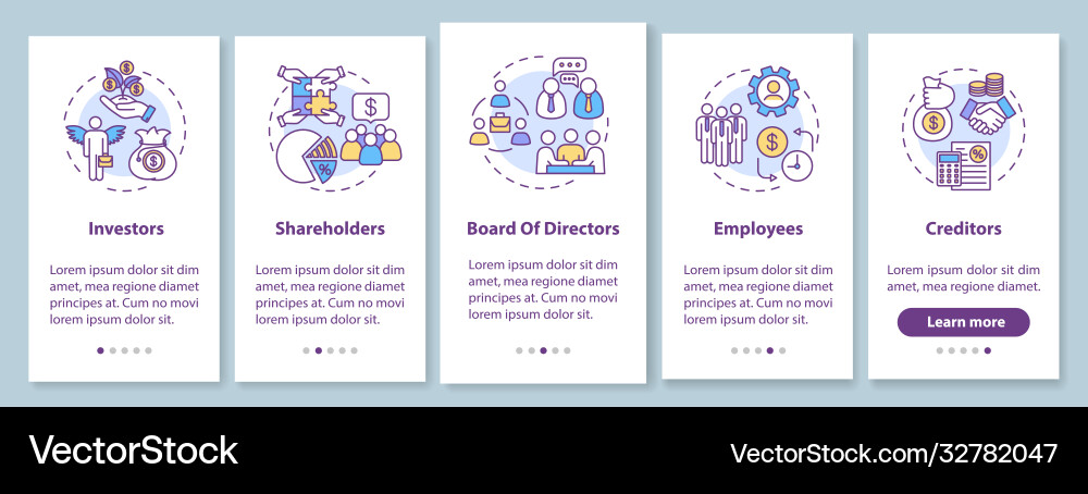 Corporate law regulation onboarding mobile app Vector Image
