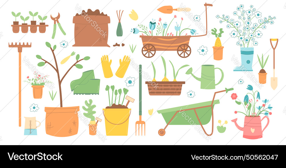 Gardening set isolated on white background spring Vector Image