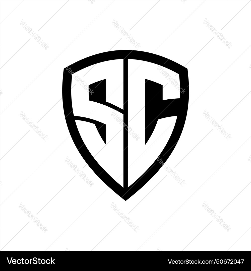 Sc monogram logo with bold letters shield shape Vector Image
