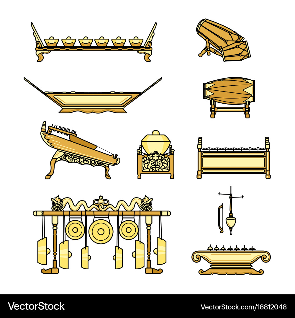 Gamelan set with colour Royalty Free Vector Image