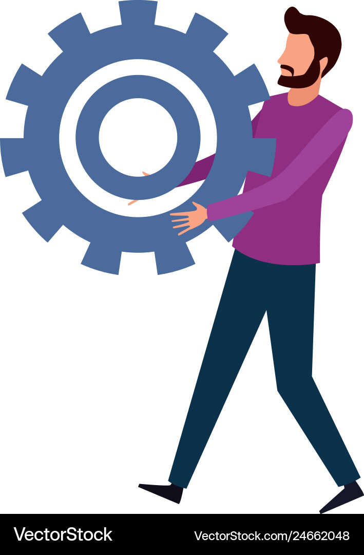Man holding big gear cartoon Royalty Free Vector Image
