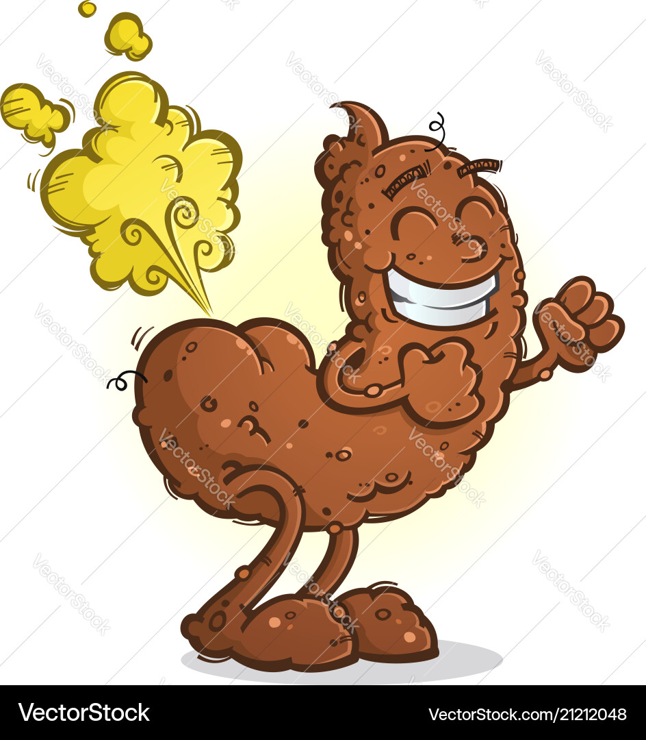 Poop cartoon character blowing a big fart Vector Image