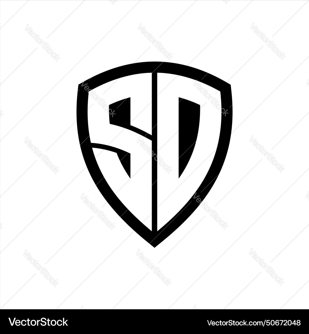 Sd monogram logo with bold letters shield shape Vector Image
