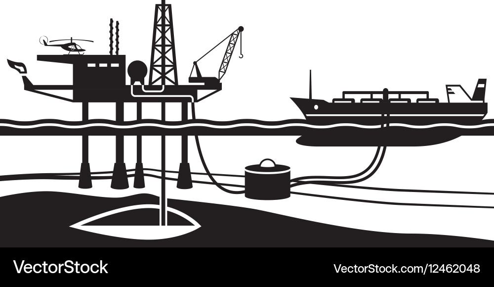 Tanker loading petrol from offshore oil rig Vector Image