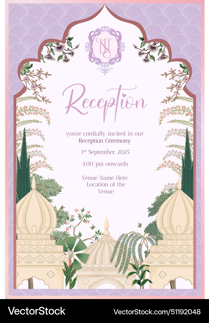 Traditional mughal wedding reception invitation Vector Image