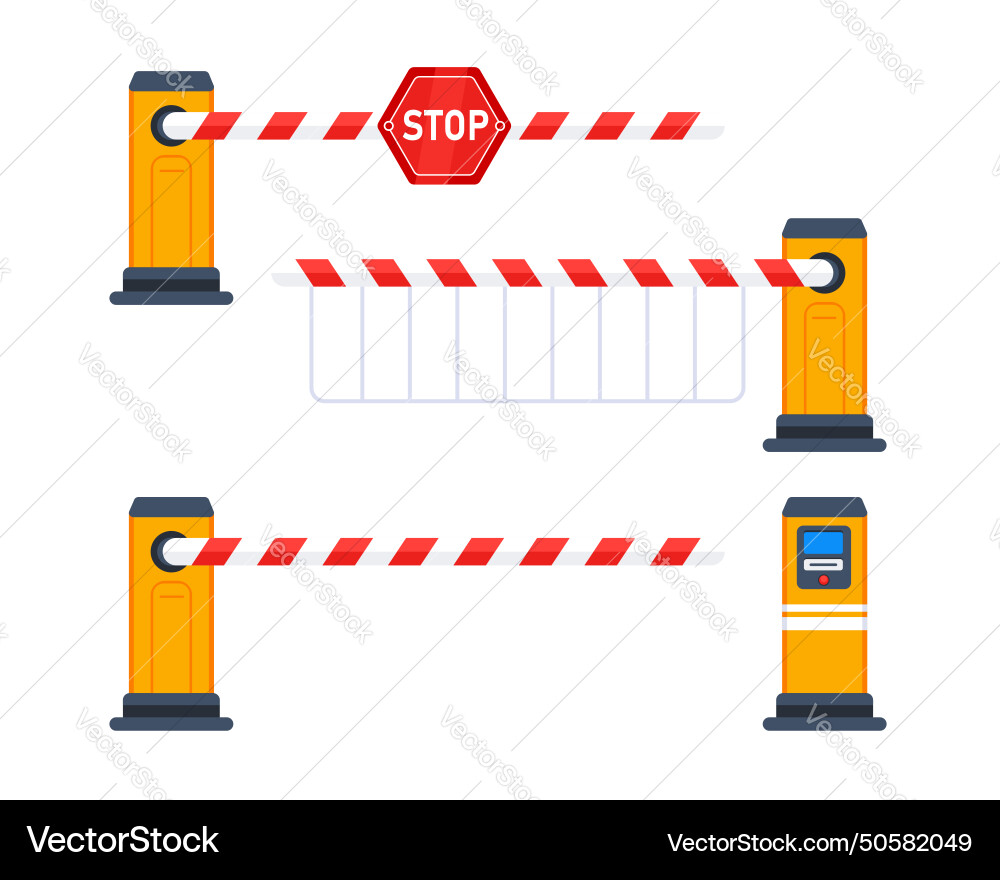 Closed car barriers with stop sign automatic Vector Image