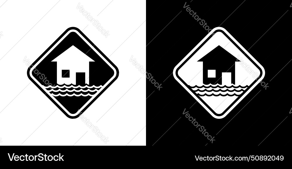 Flood disaster sign icon set flood-prone area Vector Image