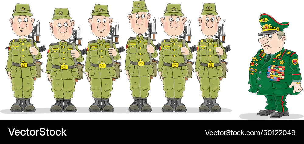 General and line of soldiers Royalty Free Vector Image