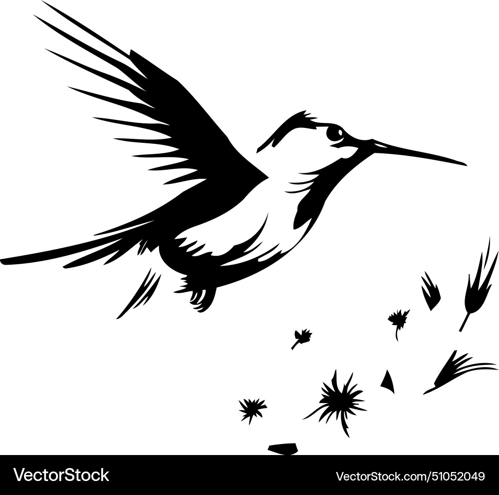 Hummingbird with flowers isolated on white Vector Image