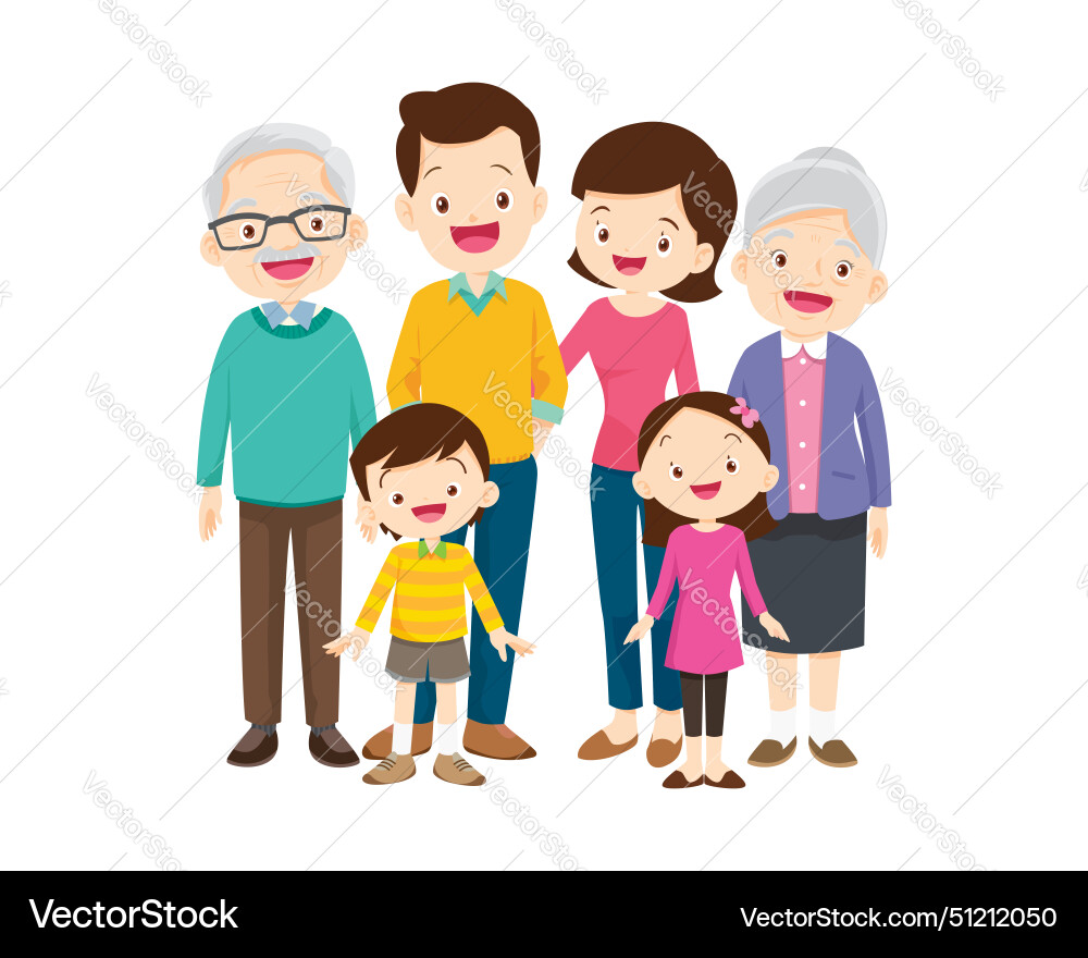 Big happy multi-generational family siblings Vector Image
