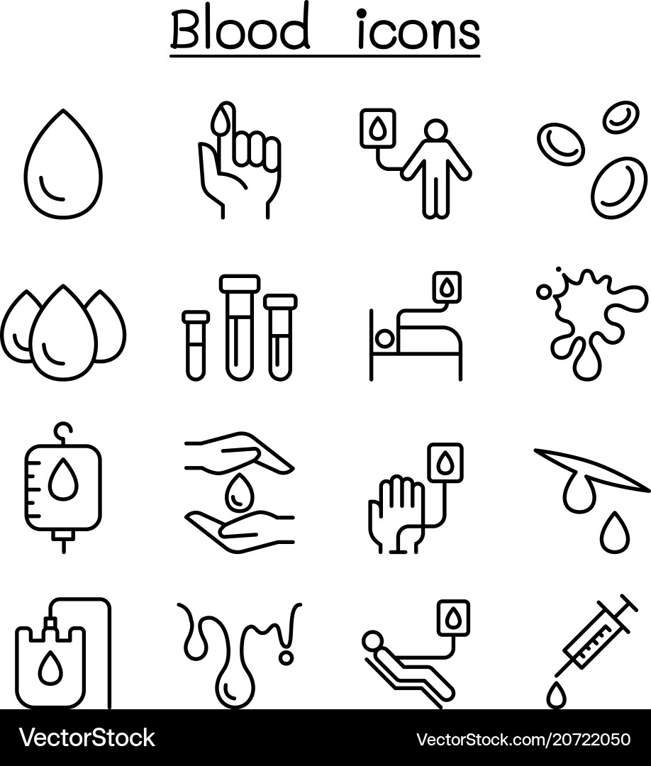 Blood donation icon set in thin line style Vector Image