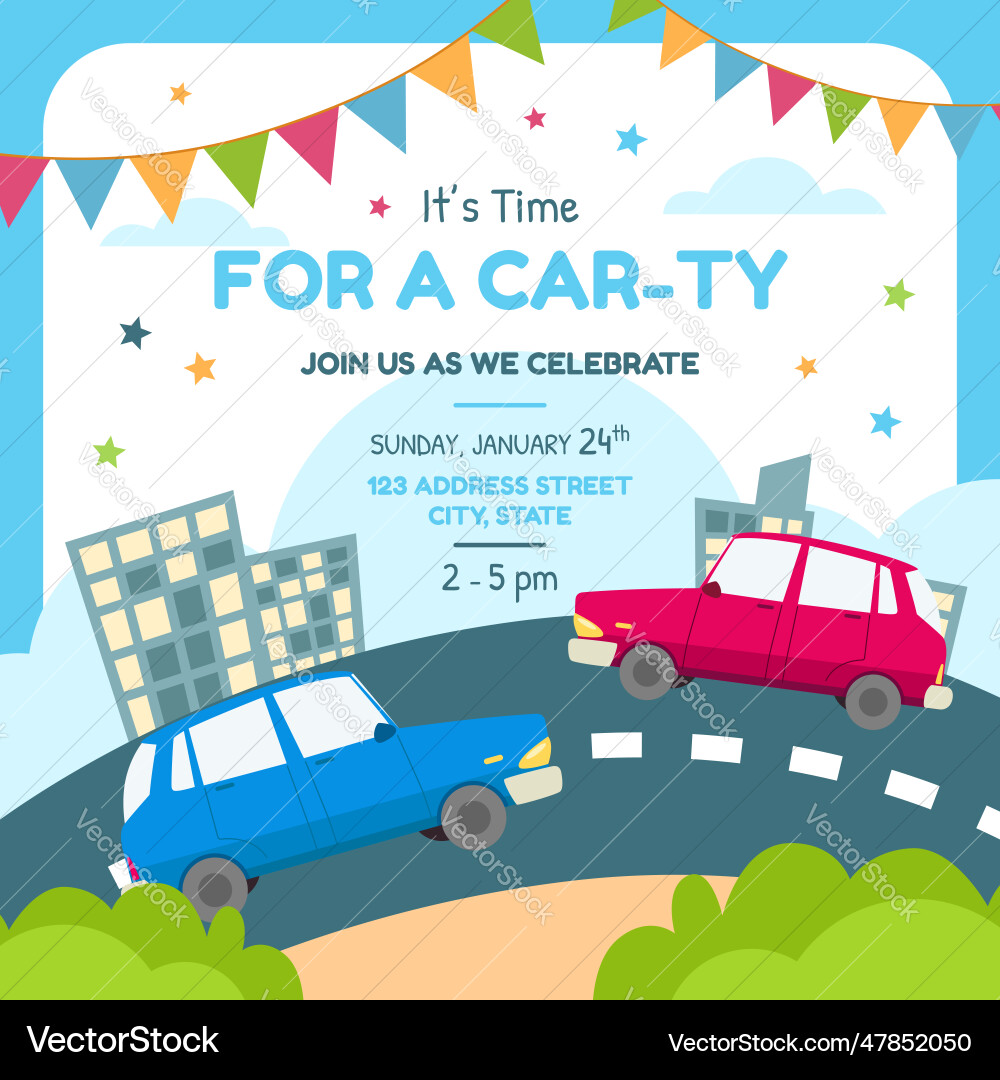 Car themed party invitation card Royalty Free Vector Image