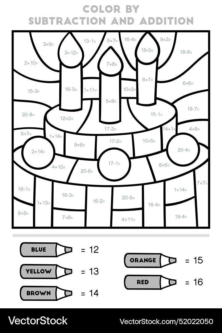 Color by addition and subtraction education game Vector Image