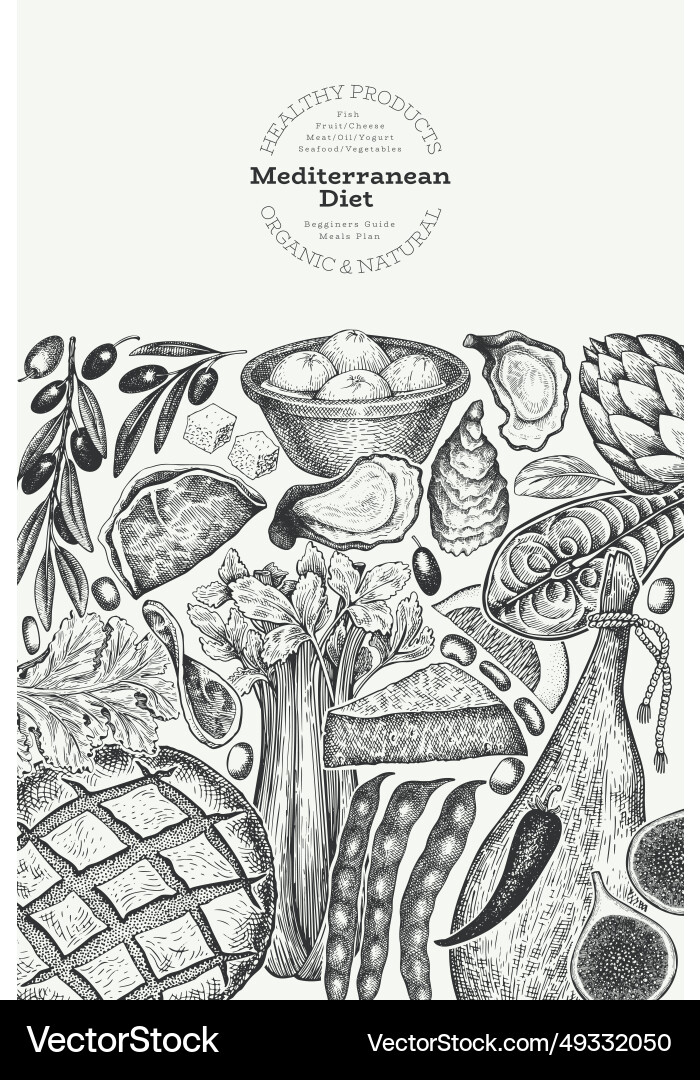Mediterranean cuisine design template hand drawn Vector Image