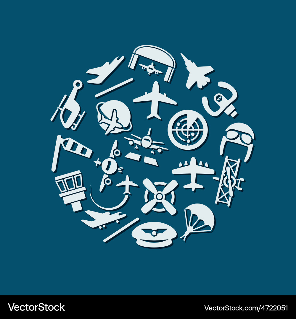 Aviation icons in circle Royalty Free Vector Image