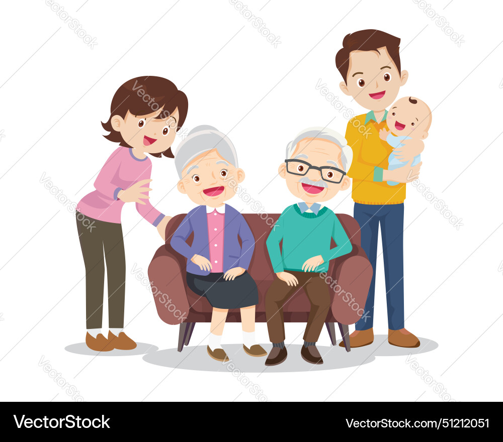 Big happy multi-generational family siblings Vector Image