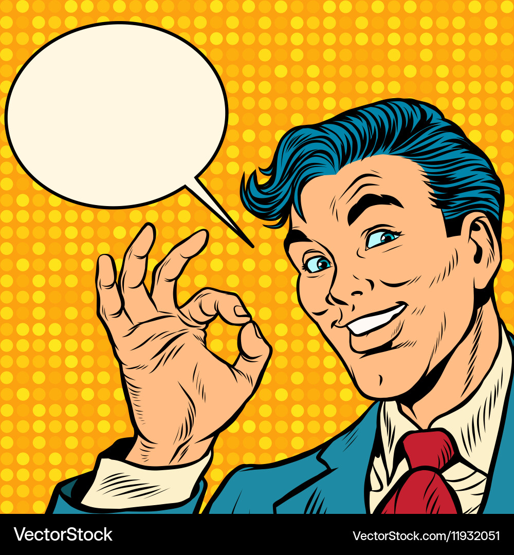 Retro businessman ok gesture Royalty Free Vector Image