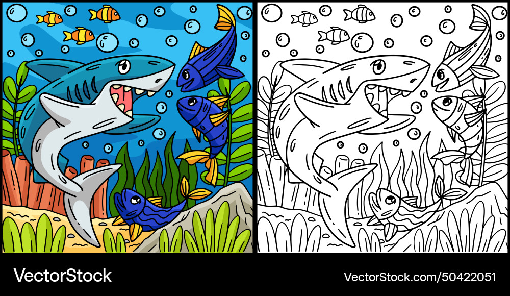 Shark and fish friend coloring page Royalty Free Vector