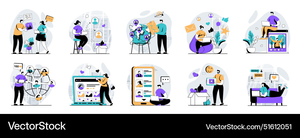 Social network web concept with people scenes mega