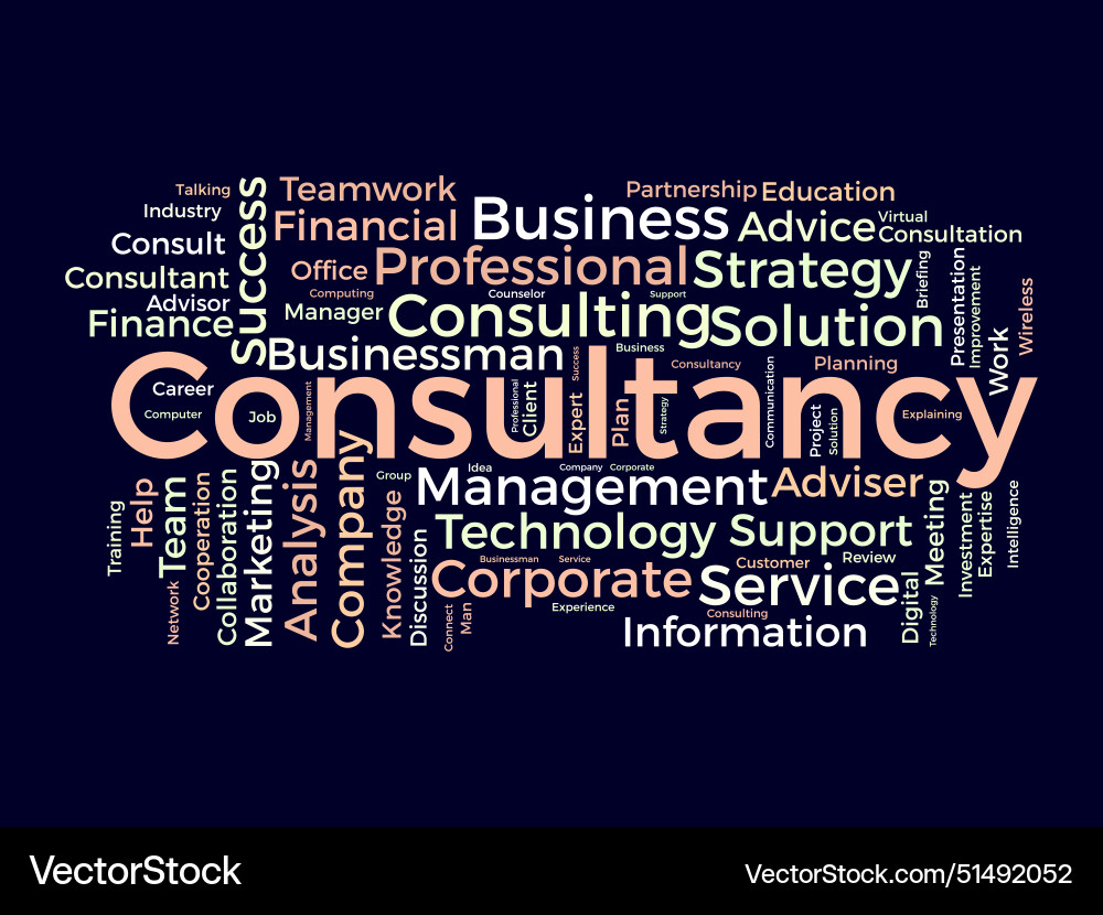 Consultancy word cloud template adviser Royalty Free Vector