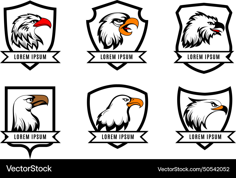 Eagle or american falcon heads with shields logo Vector Image