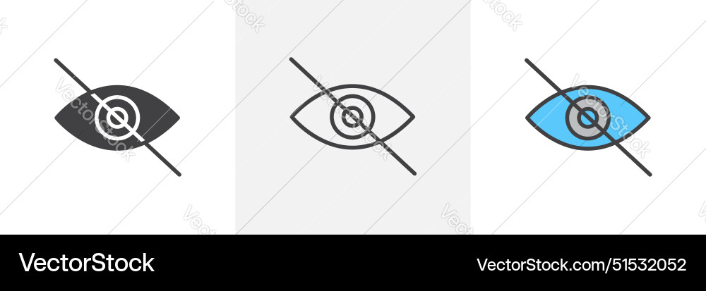 Eye crossed icon set blind view symbol hidden Vector Image