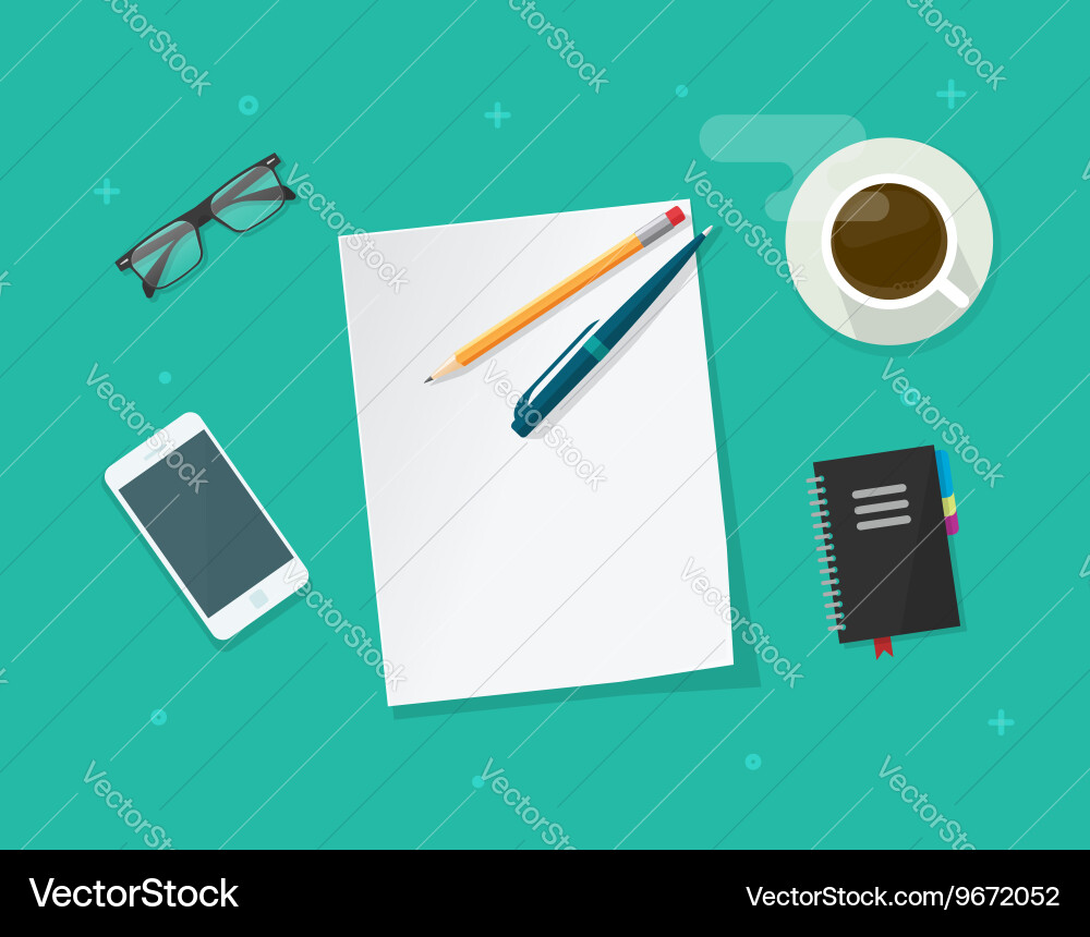 Paper sheet with pencil pen on workdesk Royalty Free Vector