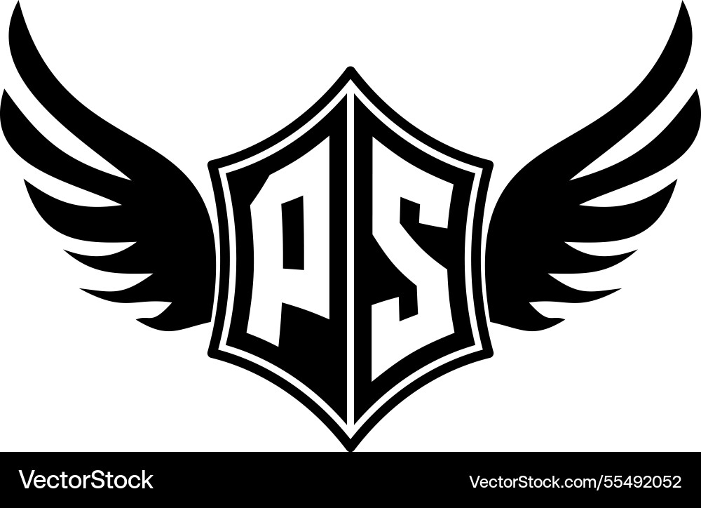 Ps logo emblem with winged and shield template Vector Image