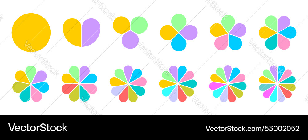 Set of flower diagrams divided on equal sections Vector Image