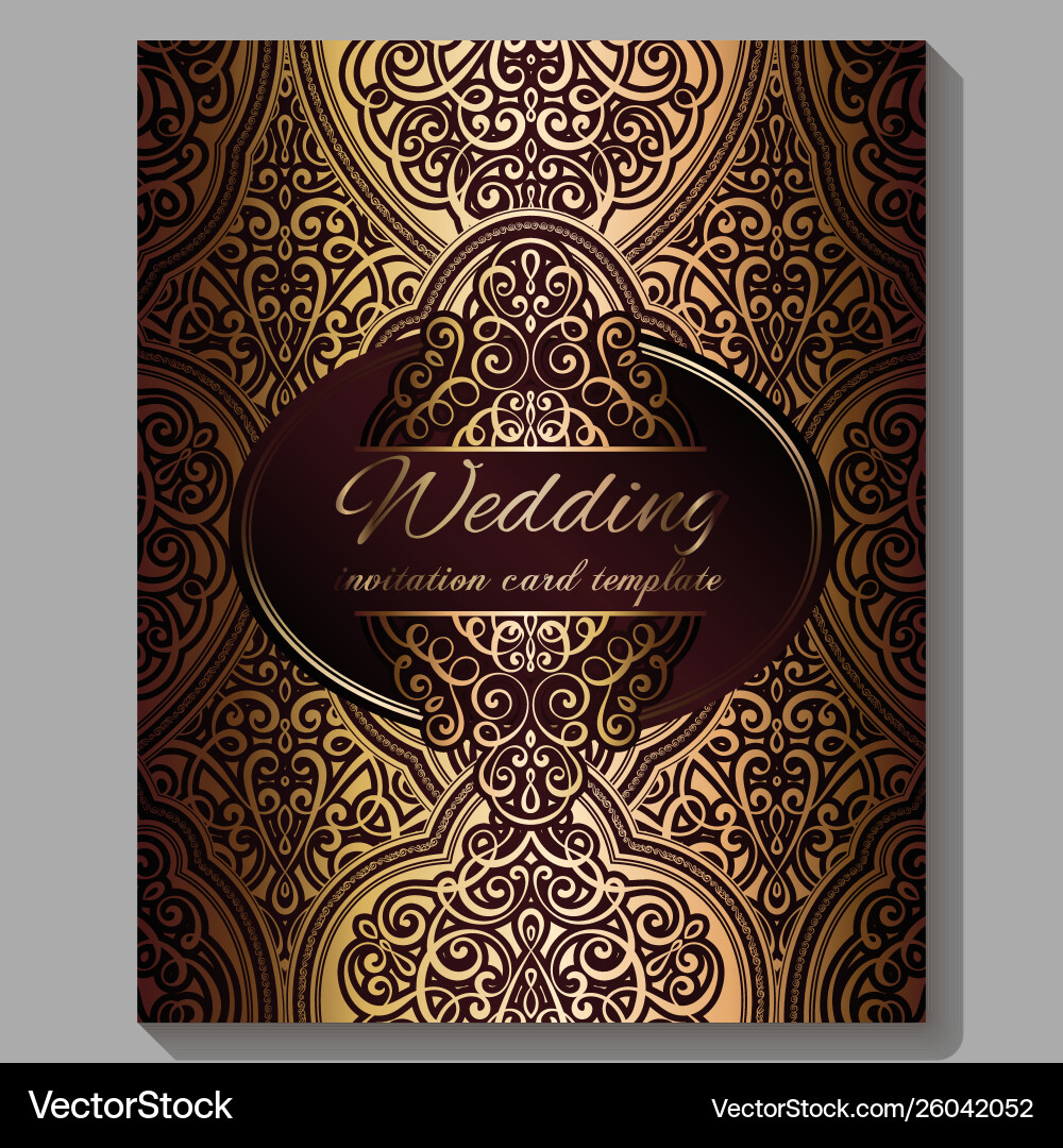 Wedding invitation card with gold shiny eastern Vector Image