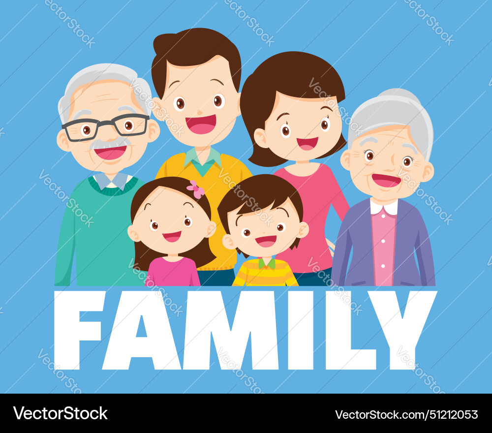Big happy multi-generational family siblings Vector Image